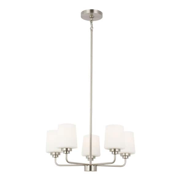 Amucolo 5-Light Silver Hanging Pendant Chandelier Fixture with Shade ...