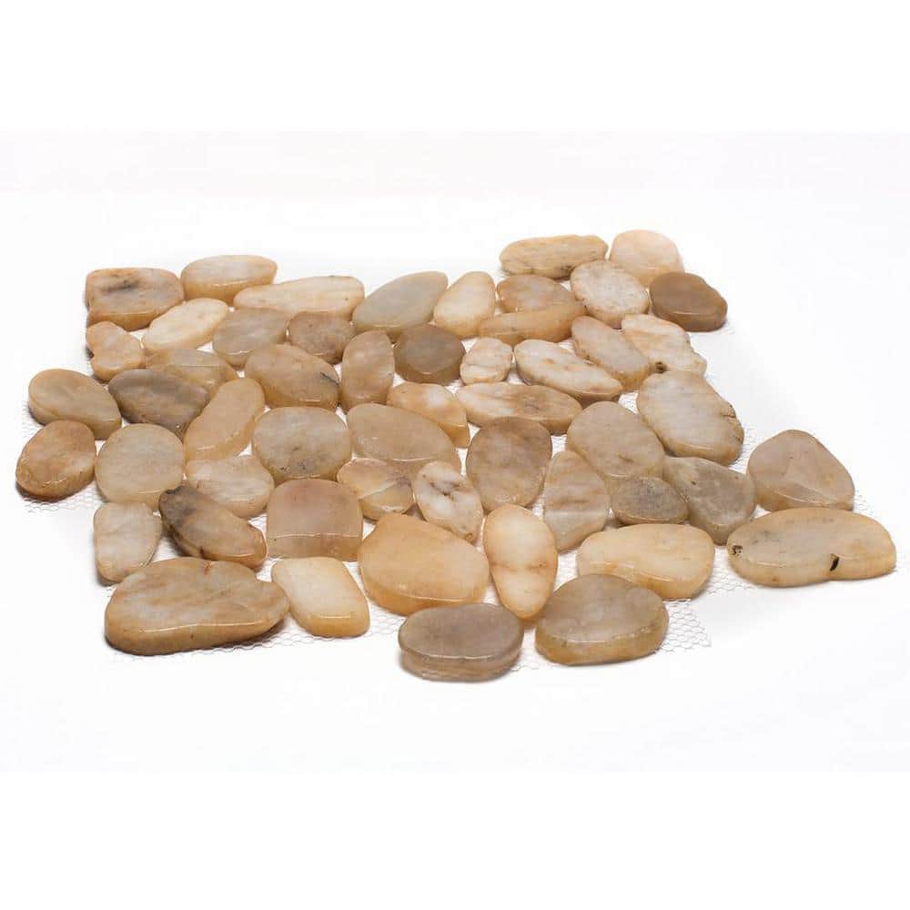 Rain Forest 12 in. x 12 in. Yellow Sliced High-Polish Pebble Stone ...