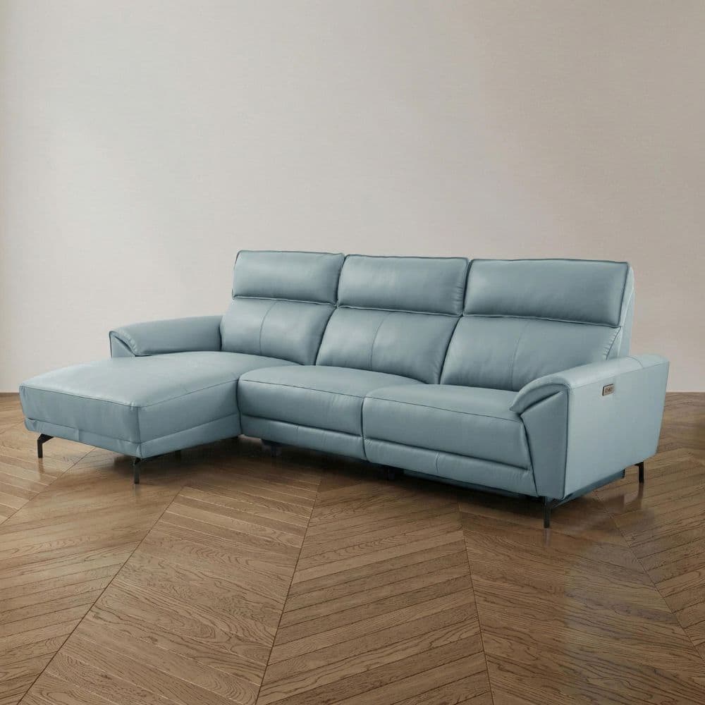 Furniture of America Softed 112.5 in. Slope Arm Leather L-Shaped Power ...