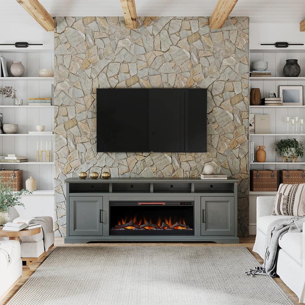 Bridgevine Home Cheyenne 86 in. Mushroom Rectangle Wood Console Table ...