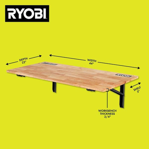 RYOBI Wall Mounted Stow Away Worktable with USB Lithium Clamp Fan Kit ...