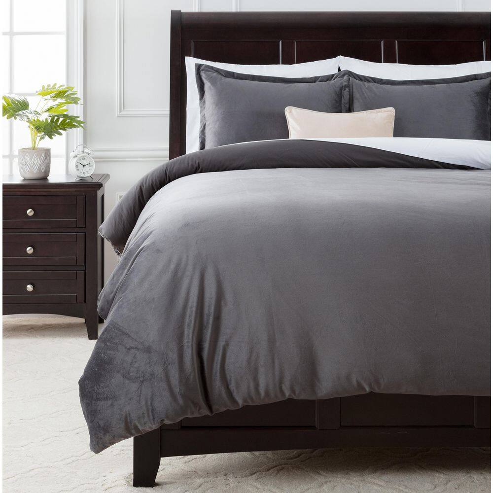 CHANASYA Chanasya Velour Dark Gray Solid Color Velvet Bedding ...