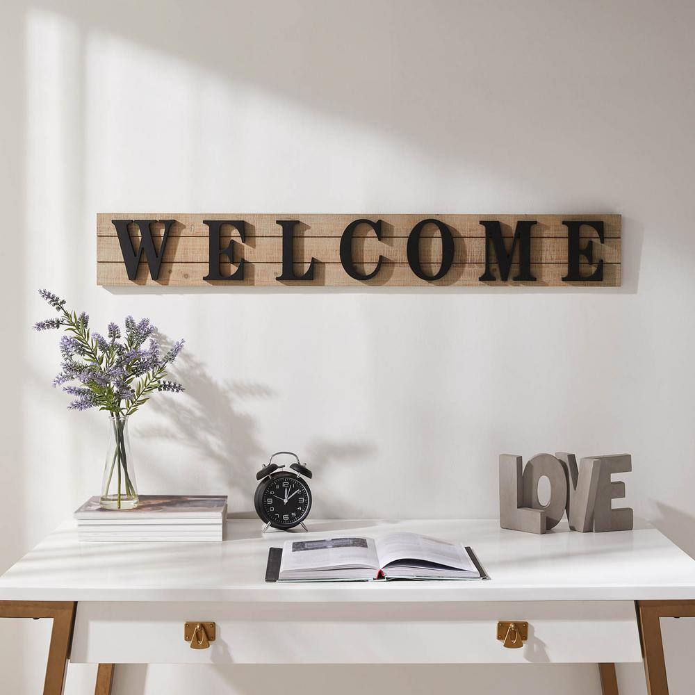 Buy Modern Farmhouse WELCOME Wood and Black Metal Decorative Sign ...