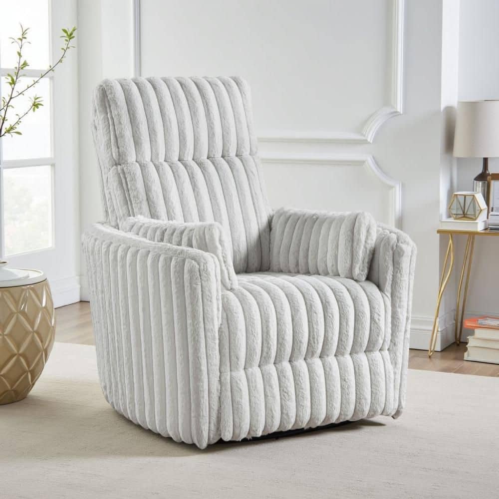 Benjara White Corduroy Swivel Recliner Chair with 2 Pillows BM336279 ...