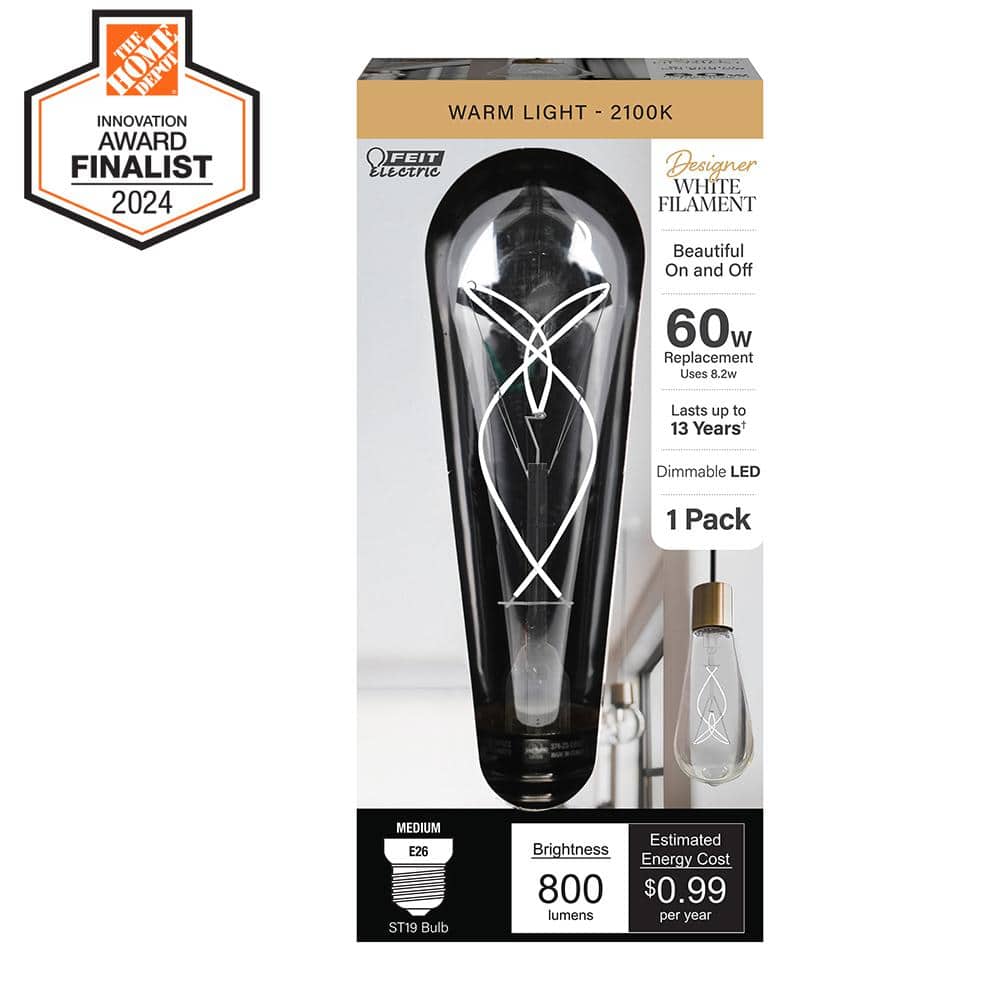 Feit Electric 60-Watt Equivalent ST19 Dimmable Knot Thin White Filament ...