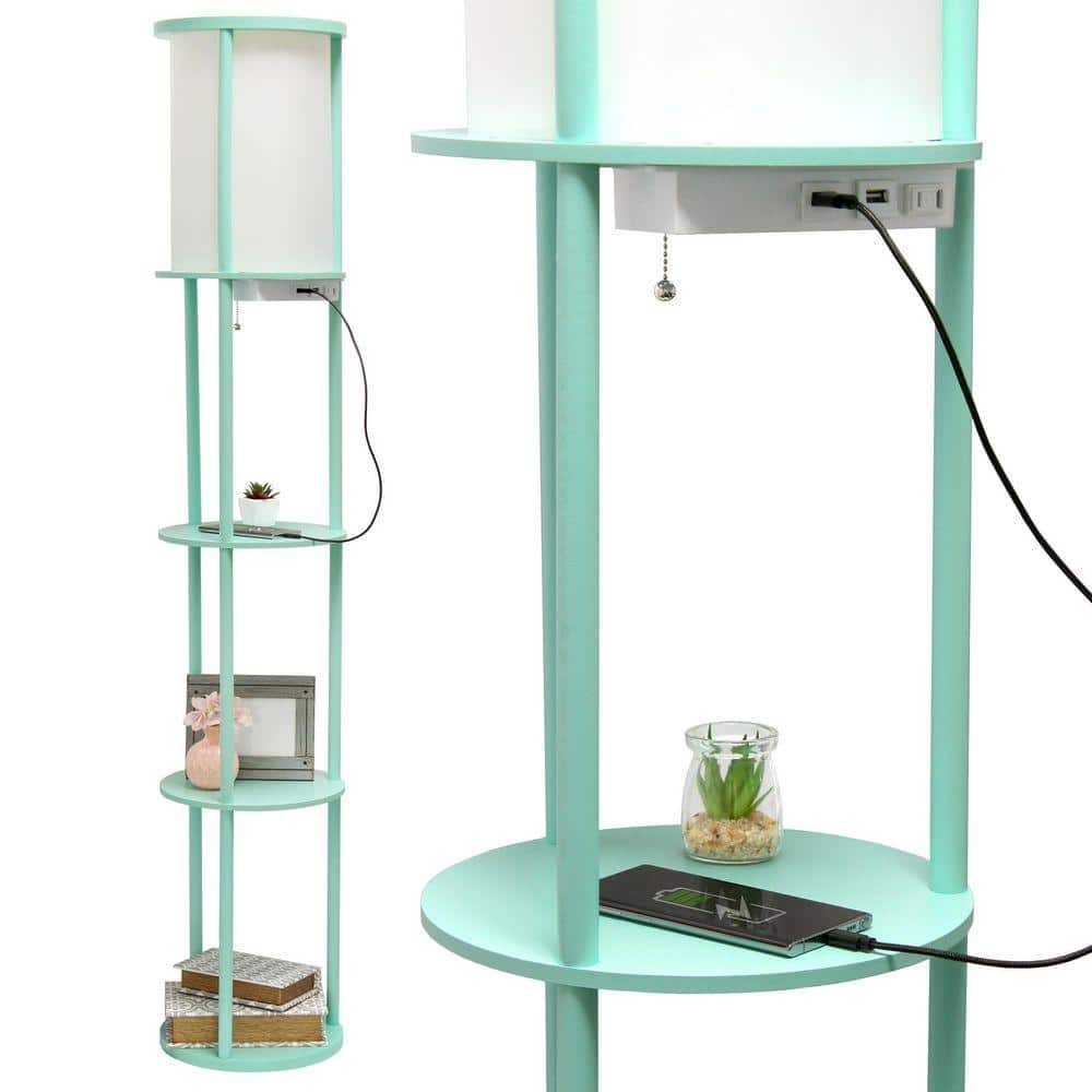Simple Designs 62.5 in. Aqua Round Modern Floor Lamp Shelf Etagere ...