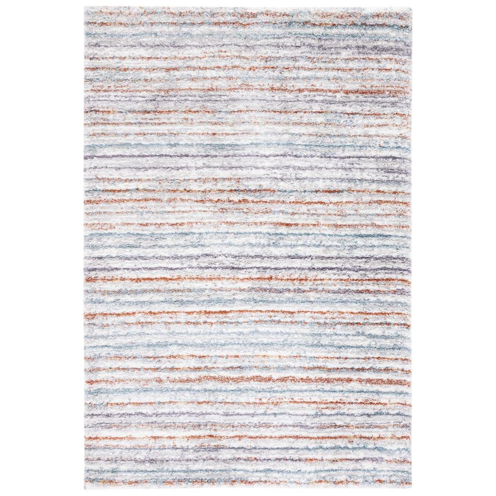 SAFAVIEH Berber Shag Blue Rust/Ivory 4 ft. x 6 ft. Striped Area Rug ...