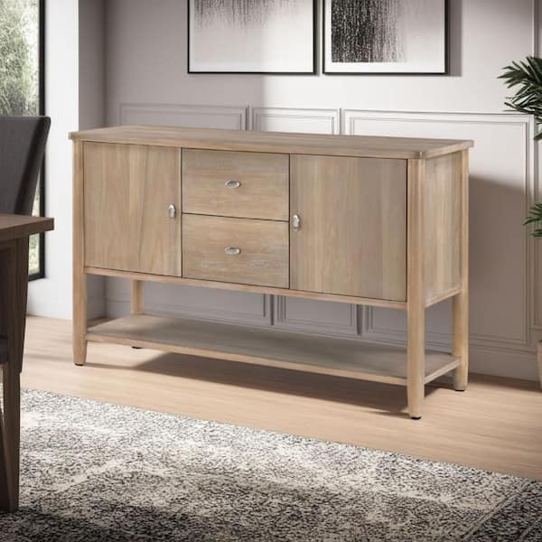 Benjara Rinie Brown Wood Sideboard Buffet Console with 2 Drawer and ...