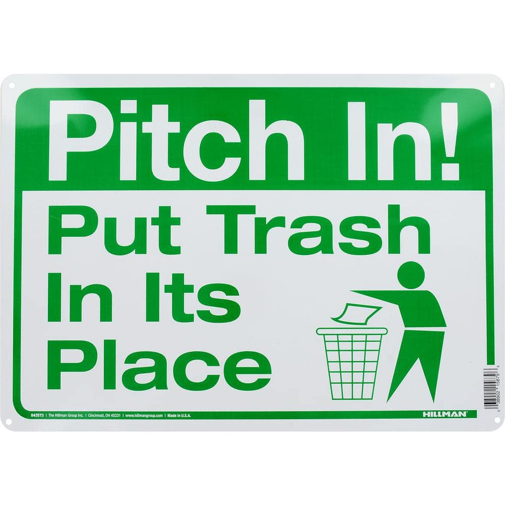 Hillman 10 in. x 14 in. Alum Pitch In Trash Sign 842573 - The Home Depot
