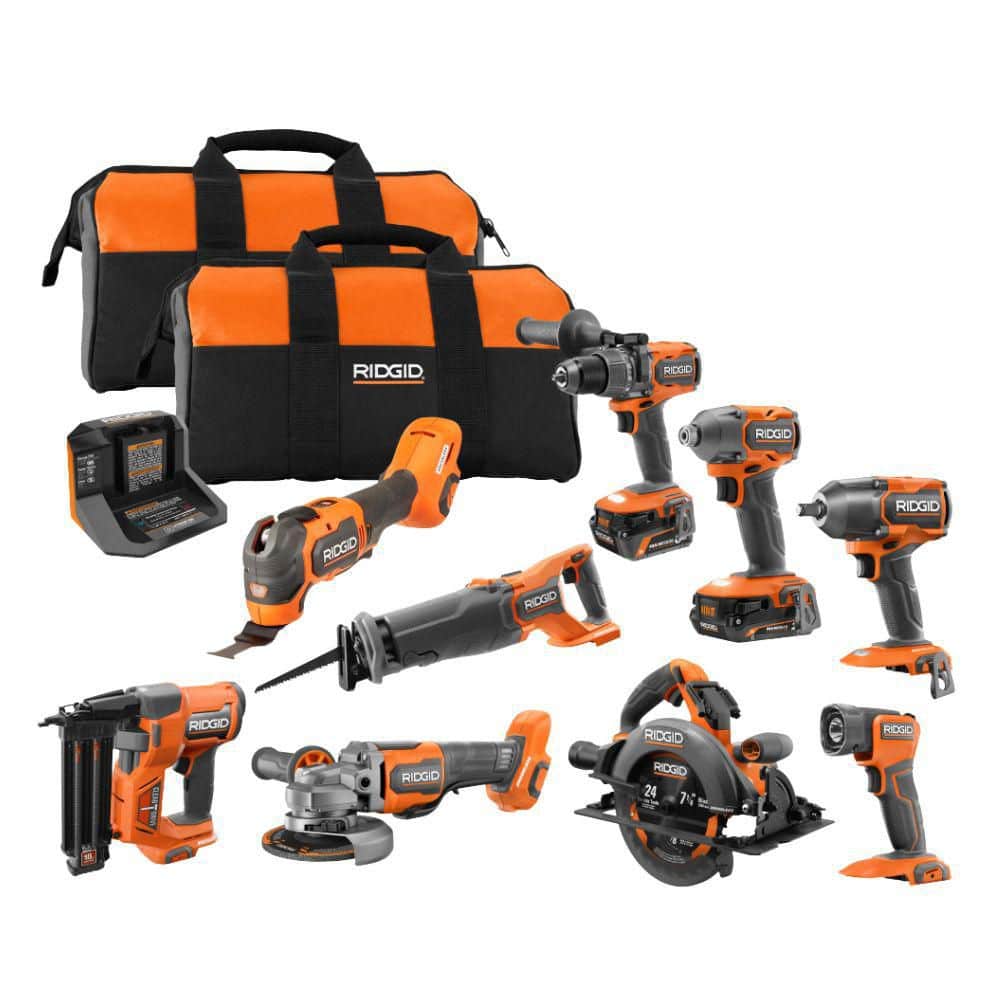 RIDGID 18V Brushless 9-Tool Combo Kit with 6.0 Ah and 2.0 Ah MAX Output ...
