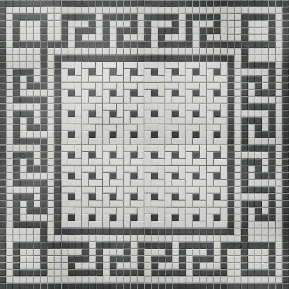 Merola Tile Gotham 1 in. Greek Key Border Black and White 9 in. x 12 in ...
