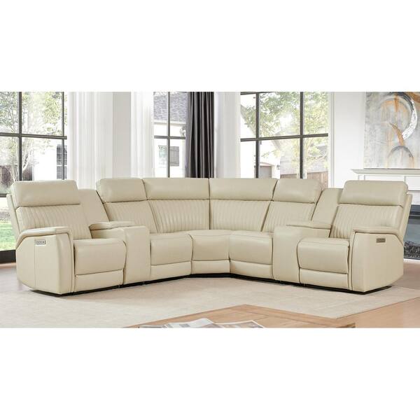 Ellesophas Cole 117 in. Genuine Leather Power Recliner Sectional Sofa ...
