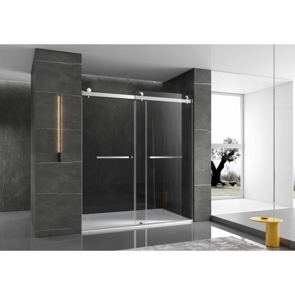 MCOCOD 48 in. W x 76 in. H Double Sliding Frameless Shower Door in Chrome with Smooth Sliding ...