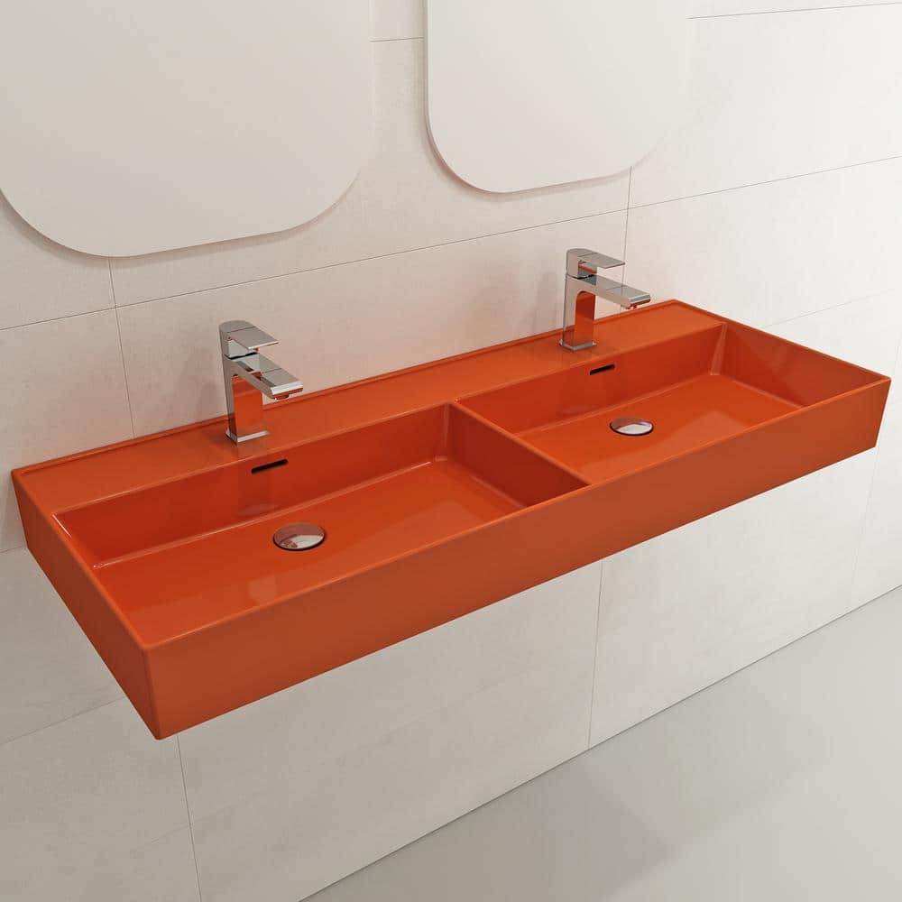 BOCCHI Milano Wall-Mounted Orange Fireclay Rectangular Double Bowl for ...