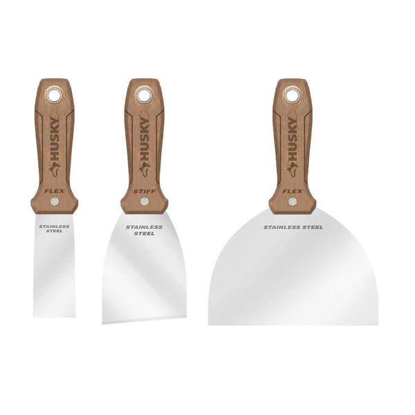 Husky 3-Pack Wooden Handle Putty Knife and Scraper Set with Stainless ...