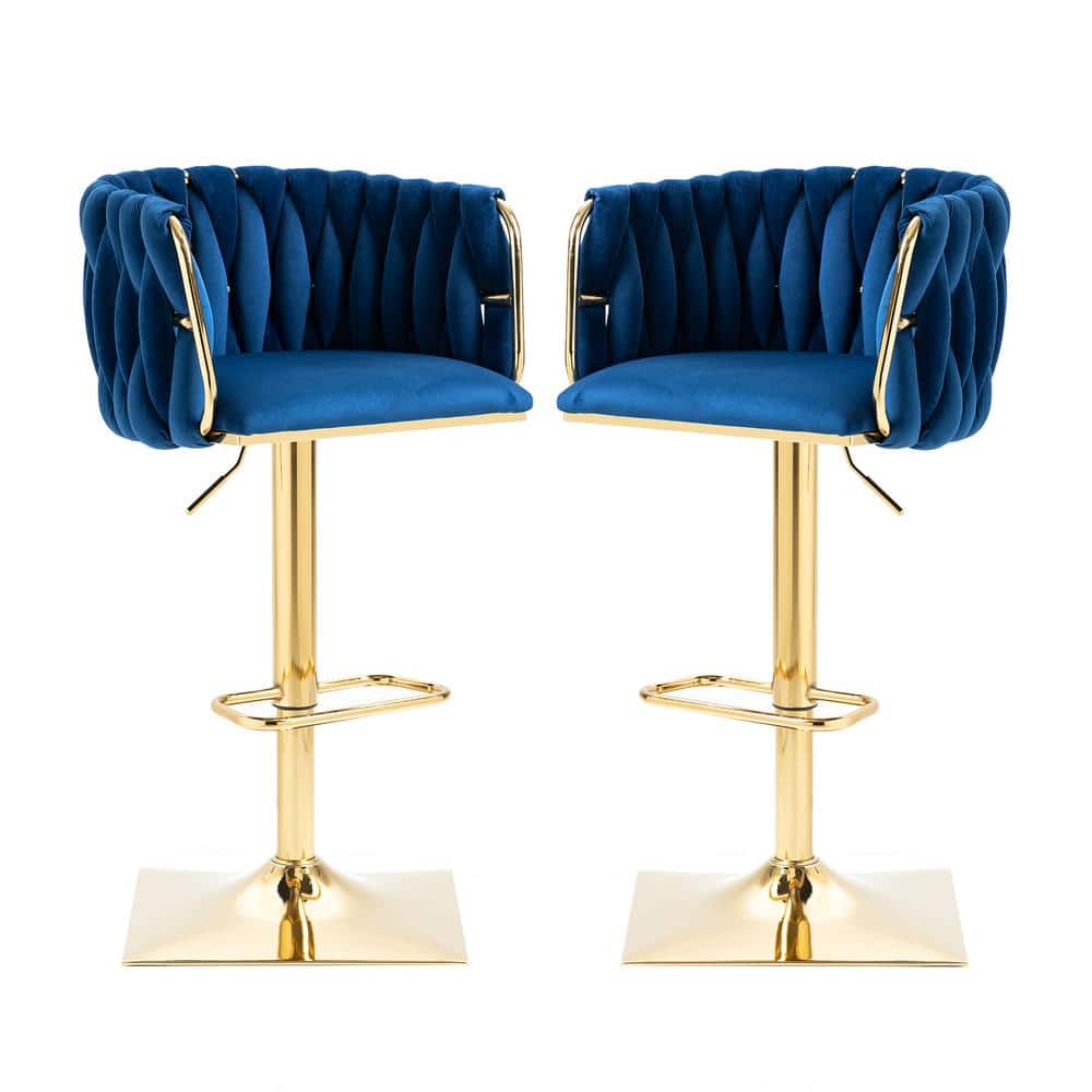 HOMEFUN 41 in. Navy Blue Velvet Seat High Back Metal Frame Adjustable ...