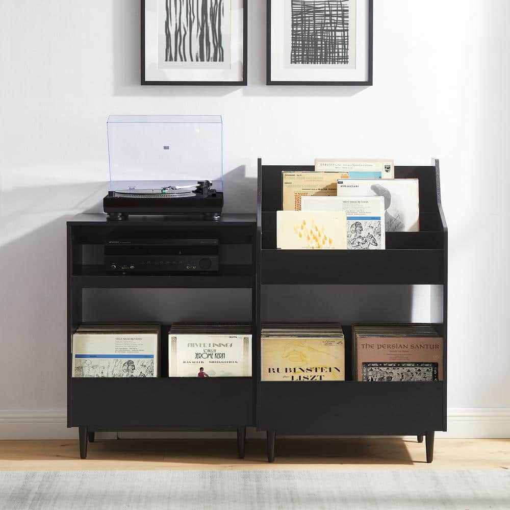 CROSLEY FURNITURE Liam Black 2-Piece Record Player Stand and Vinyl ...