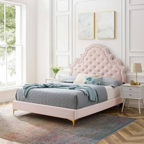 MODWAY Gwyneth Tufted Performance Velvet Twin Platform Bed in Pink MOD 6754 PNK The Home Depot