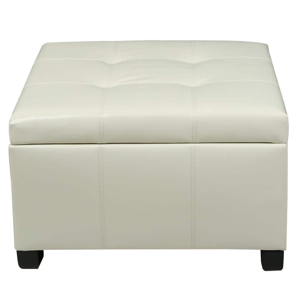 Noble House Richmond Ivory PU Leather Storage Ottoman 7802 - The Home Depot