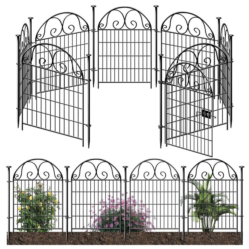 Justincity 40 in. Black Metal Garden Fence with Gate - 12 Panels (27 in ...