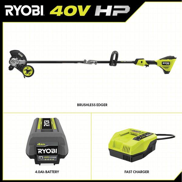 RYOBI RY40780 40V HP Brushless Stick Lawn Edger with 4.0 Ah Battery and ...