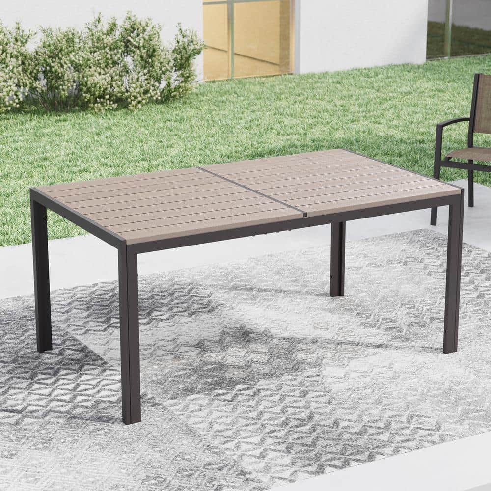 Sonkuki Rectangle Metal Outdoor Patio Dining Table with Durable HIPS ...