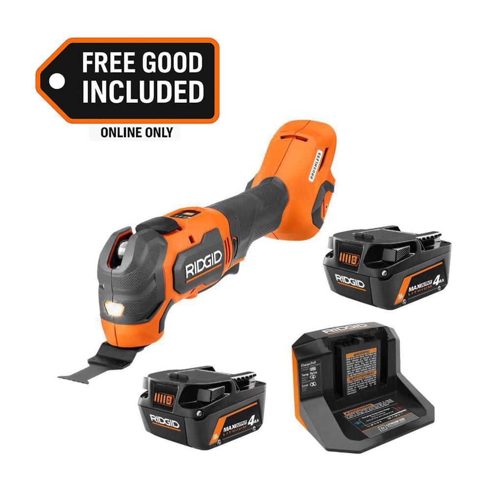 RIDGID 18V MAX Output Starter Kit with (2) 4.0 Ah MAX Output Batteries ...