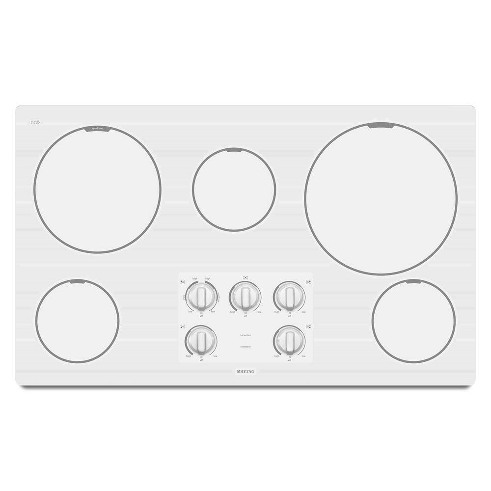 Maytag 36 in. Smooth Surface Electric Cooktop in White with 5 Elements ...