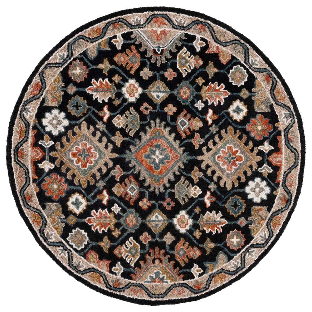 SAFAVIEH Aspen 5 ft. x 5 ft. Black/Rust Garden Diamond Round Area Rug ...