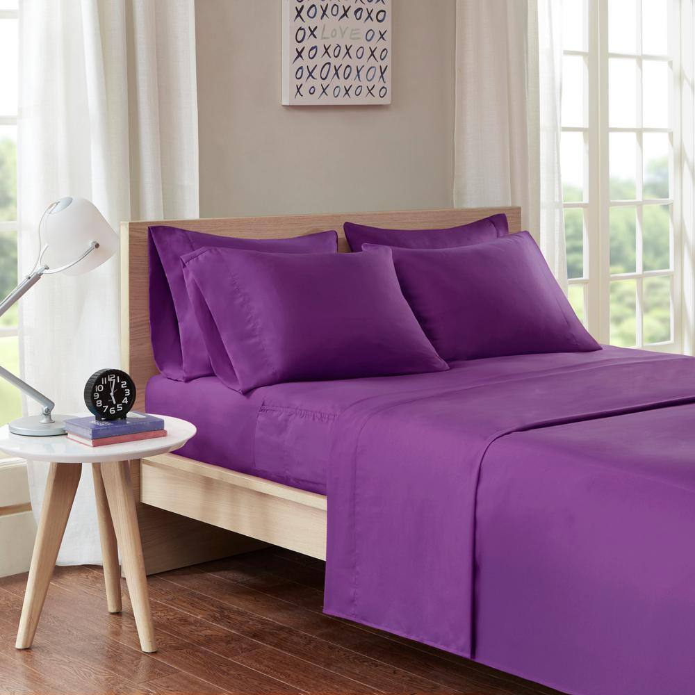 Intelligent Design Microfiber 4-Piece Purple Solid Microfiber Twin xL ...