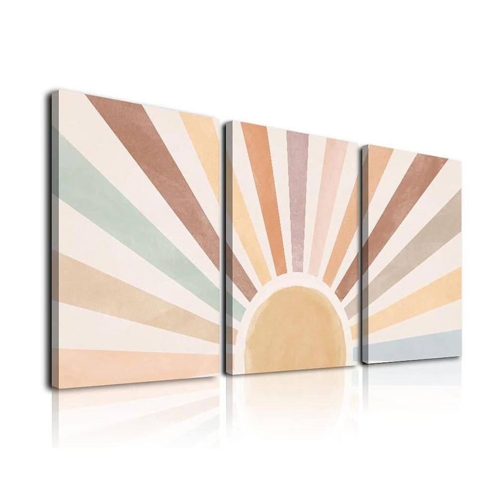 3 Piece Framed Boho Sun Canvas Wall Art Set Rainbow Sun Rising 12x16 ...