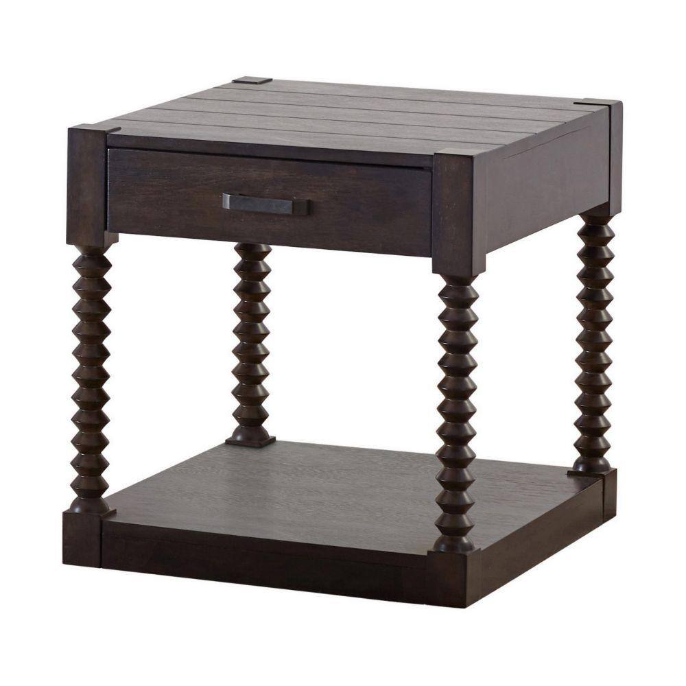 Benjara 23.25 in. Brown Rectangle Wood End Table with Single Drawer and ...