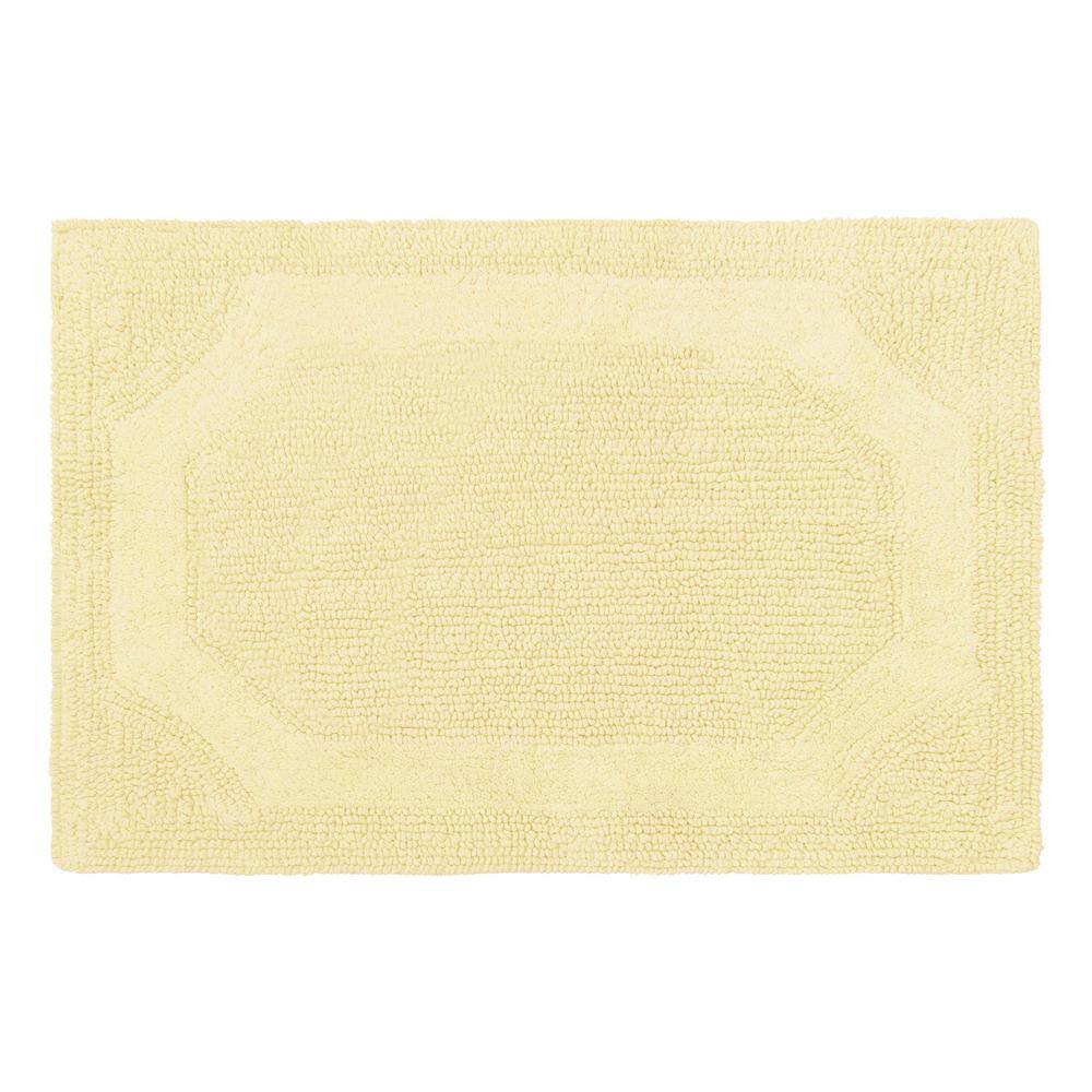 Laura Ashley Solid Reversible Yellow 21 in. x 34 in. Bath Mat ...