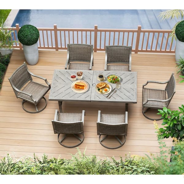 PEAK HOME FURNISHINGS Tampa 7-Piece Swivel Aluminum Outdoor Dining Set ...