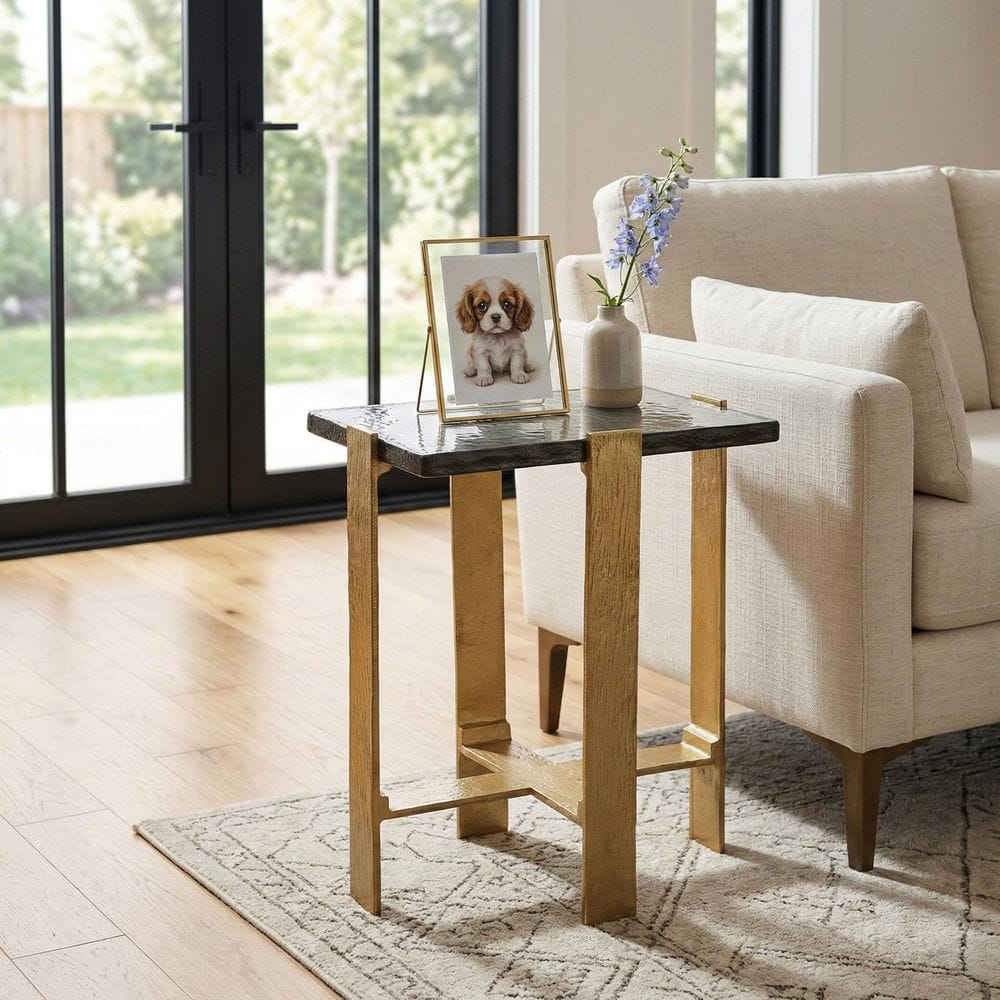 Liv & Skye 18 in. Gold Rectangle Glass with Metal Base Short End Table ...