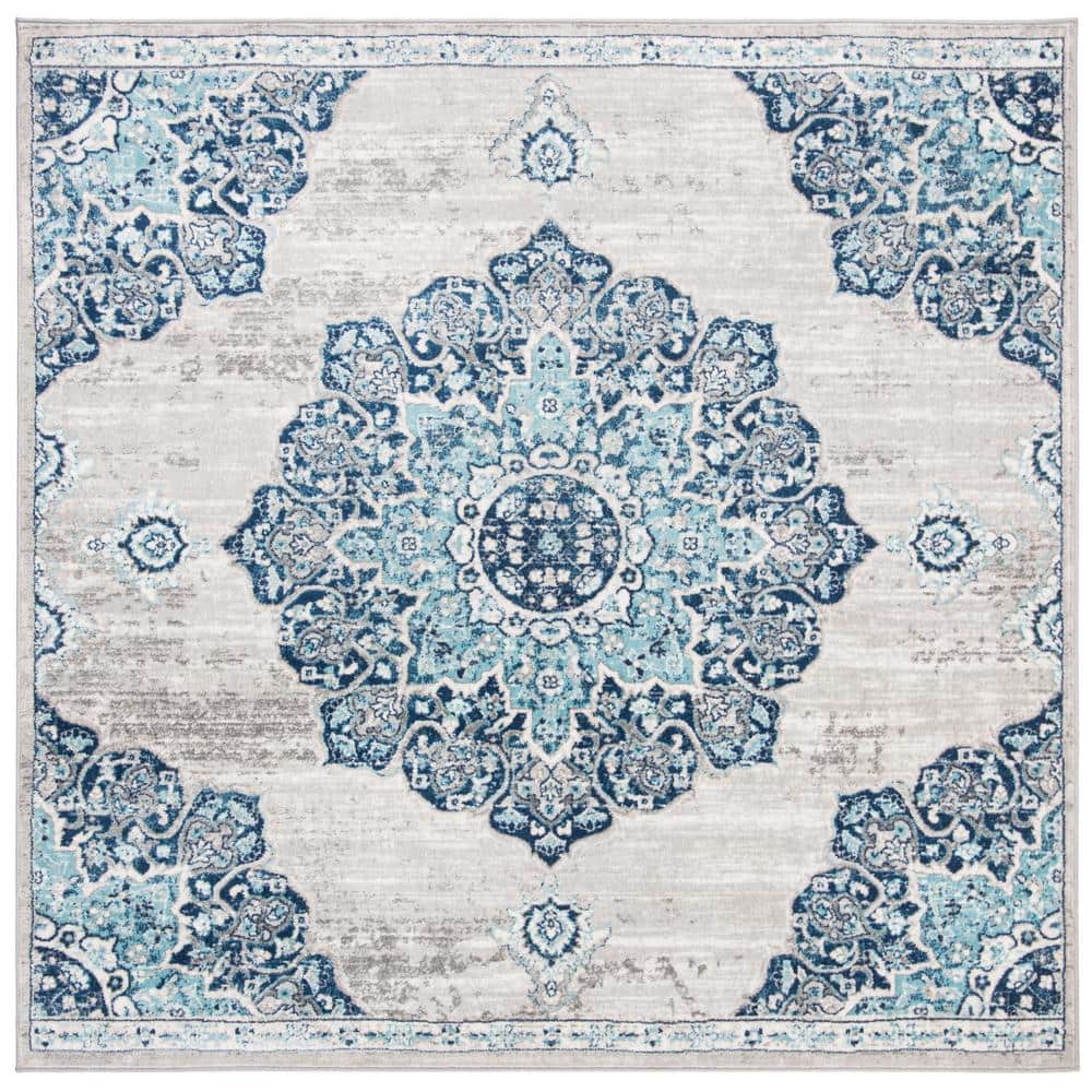 SAFAVIEH Brentwood Navy/Light Gray 9 ft. x 9 ft. Square Geometric Area ...