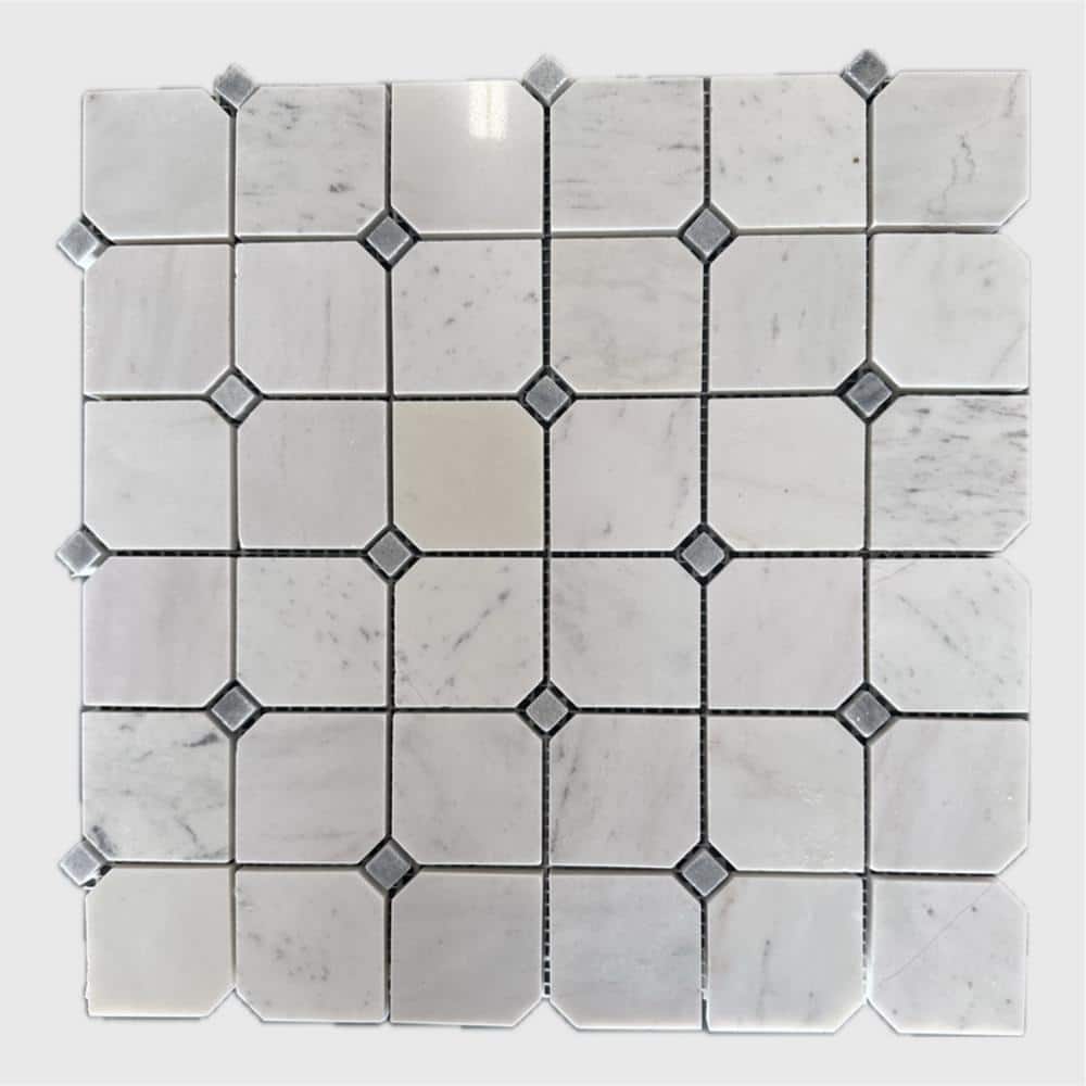 Rain Forest 12 in. x 12 in. Milky White Clipped Hexagon Marble Mosaic ...