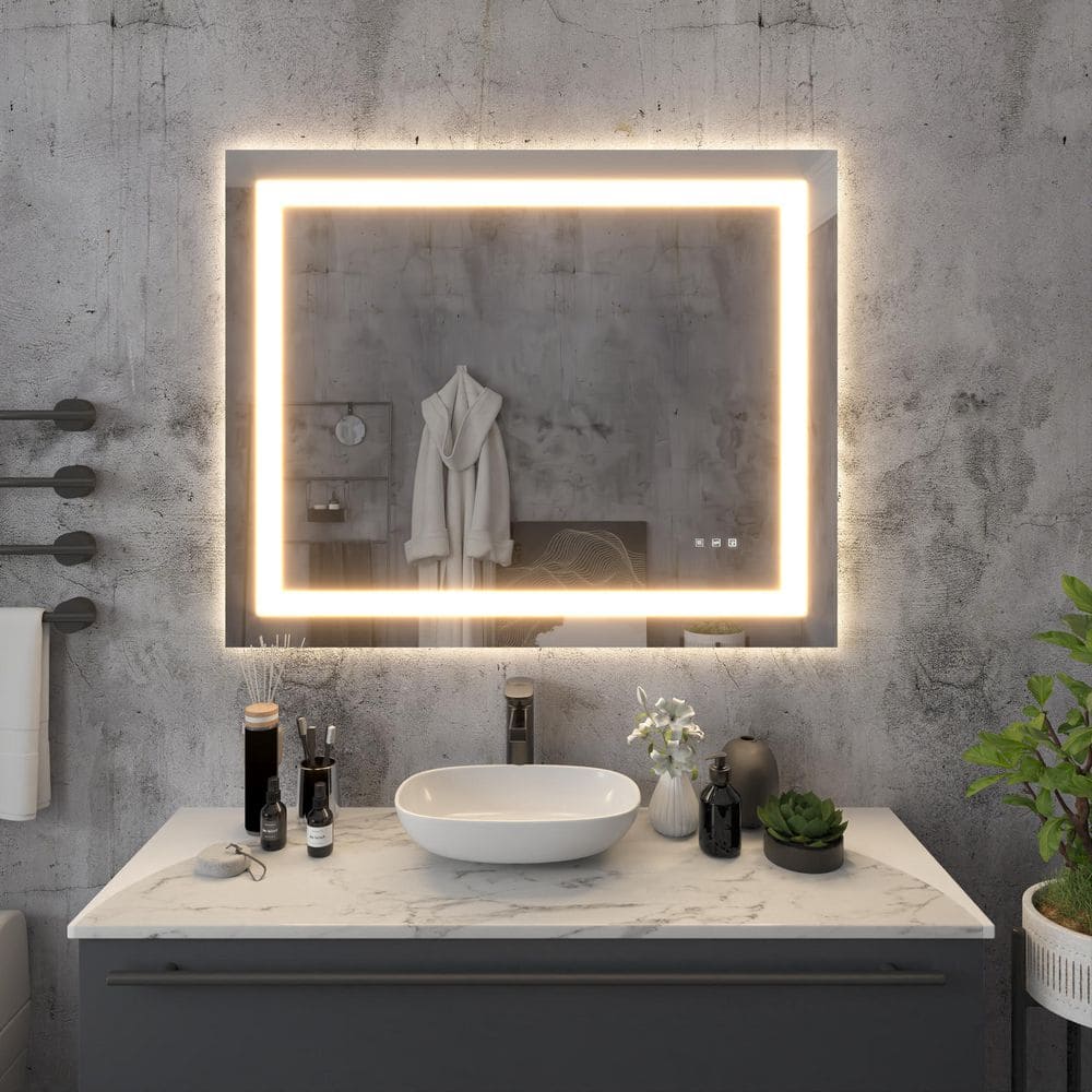 ONWITH 44 in. W x 36 in. H Rectangular Frameless LED Light Anti-Fog ...