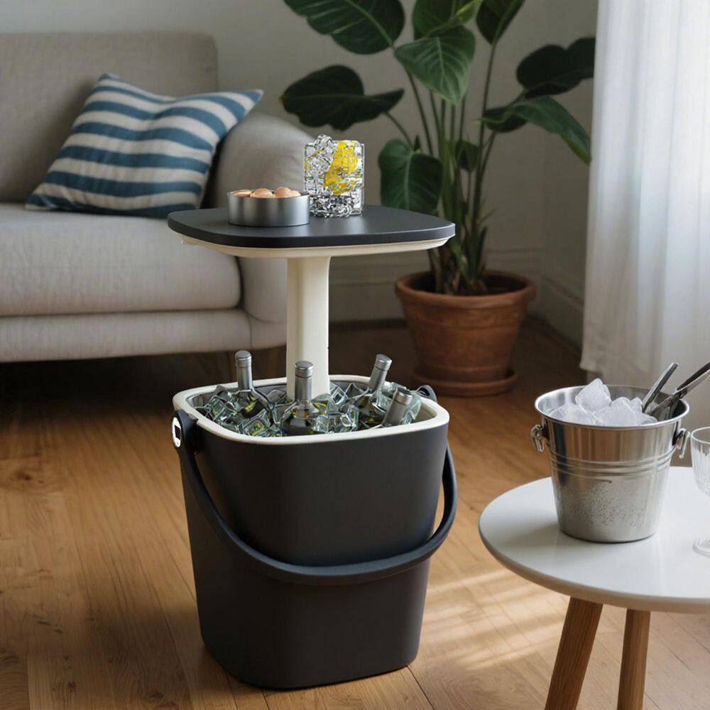 16 qt. 15-Can Black Multifunctional Patio Ice Cooler Bar Table with ...