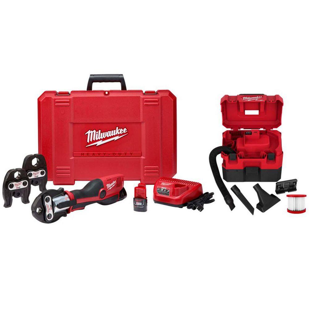 Milwaukee M12 12-Volt Lithium-Ion Copper Force Logic Cordless Press Tool Kit (4 Jaws Included ...