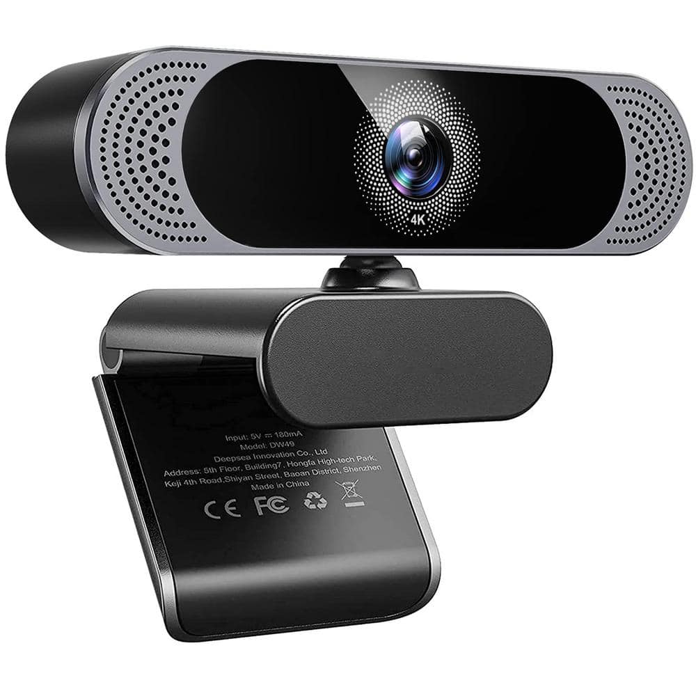 EKIEUDL Full HD 4K USB Webcam with Autofocus and Dual Mic in Black (1 ...