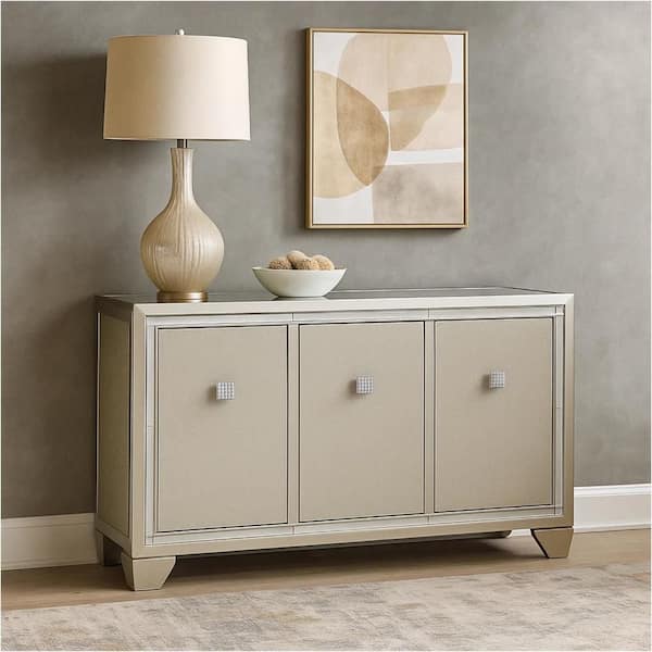 Benjara Silver Wood 53.75 in. Buffet Sideboard Cabinet with Adjustable ...