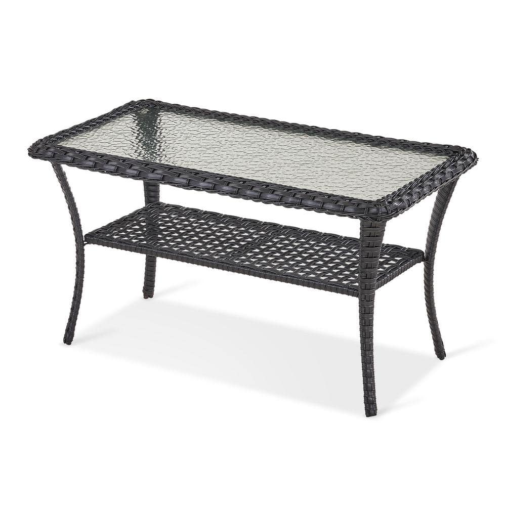 Gymojoy Carlos Black Retangular PE Wicker 20 in. Outdoor Coffee Table ...