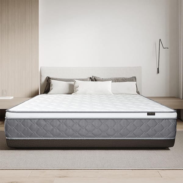 CHEVNI Grey Diamond Grid Full Medium Memory Foam 14 in. Bed-in-a-Box ...