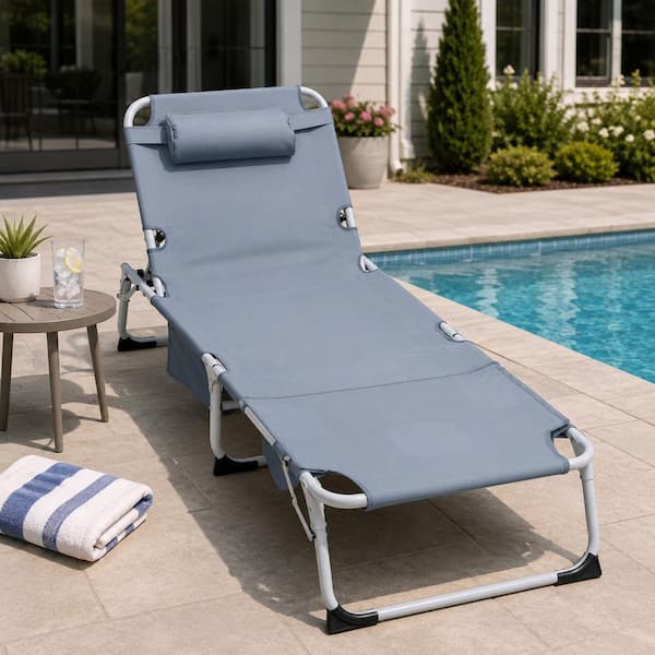 IALTRUISTIC Metal Outdoor Lounge Chair Folding Chaise Chair5-Position ...