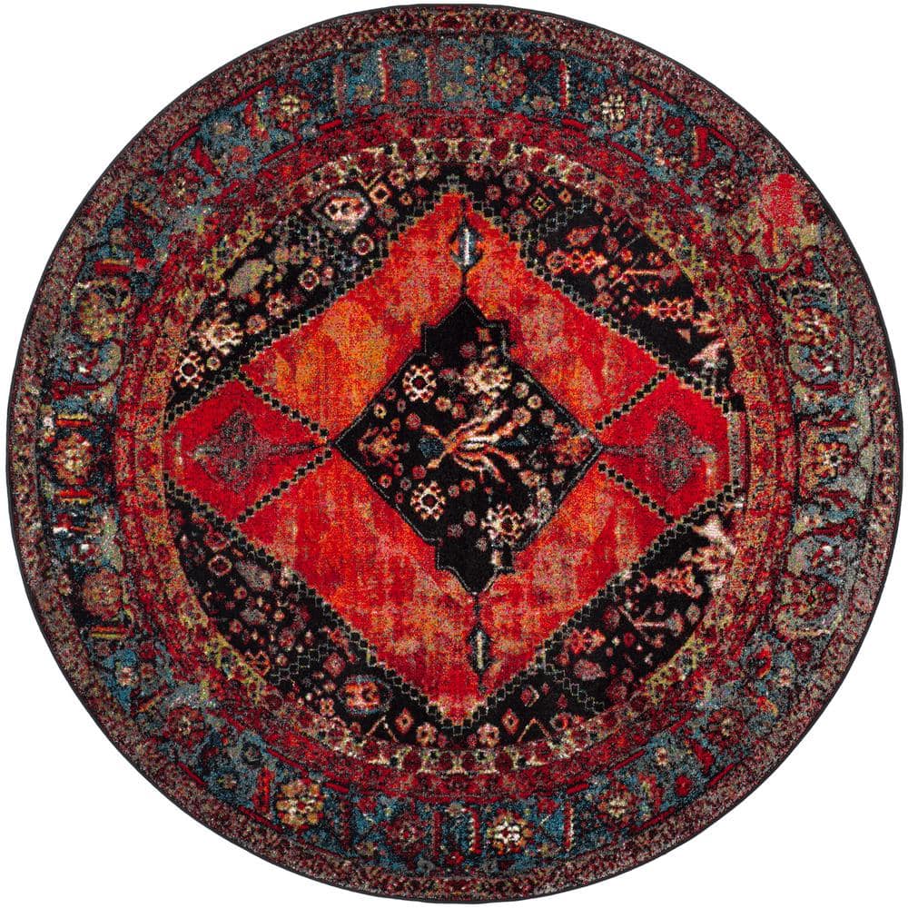 SAFAVIEH Vintage Hamadan Orange/Multi 5 ft. x 5 ft. Round Border Area ...