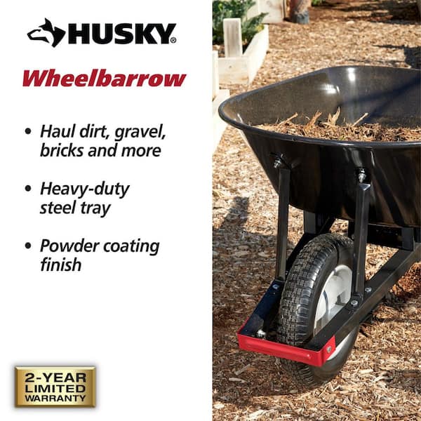 Husky 6 cu. ft. Steel Wheelbarrow with 8 in. Flat-Free Tires HWB3016 ...