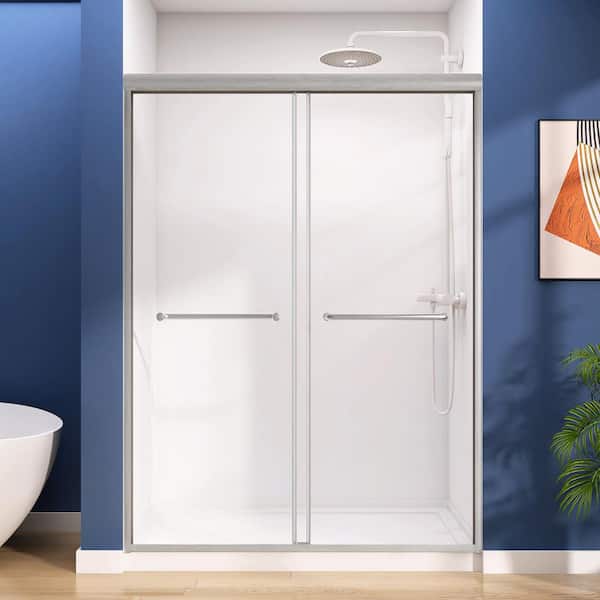 Zeafive 44 to 48 in. W x 75 in. H Double Sliding Shower Door in Brushed ...