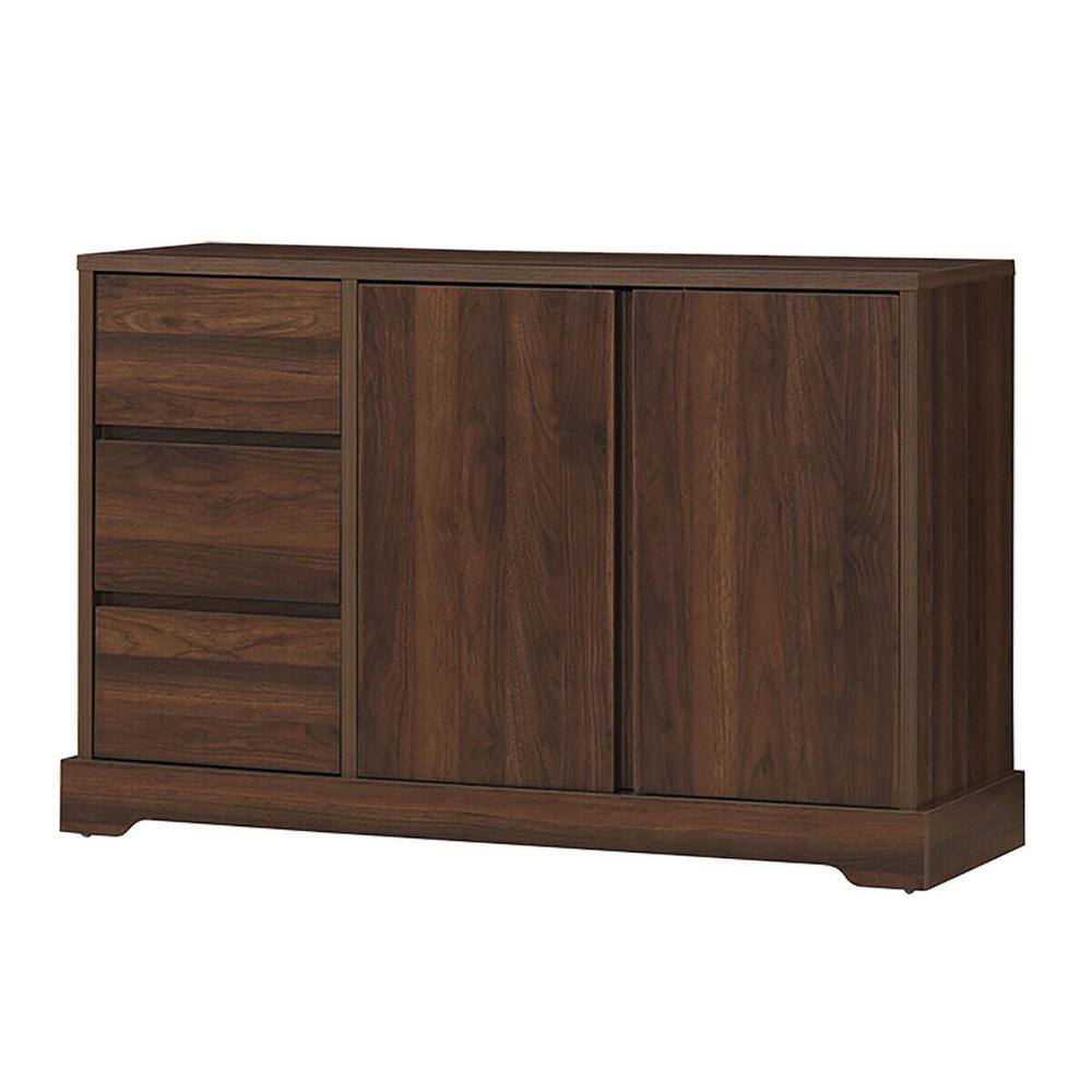 FORCLOVER Freestanding Walnut Wooden Buffet Sideboard Storage with ...