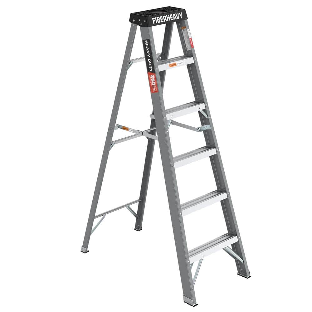 Amucolo 5.75 ft. Gray Fiberglass Step Ladder (11 ft. Reach Height) with ...
